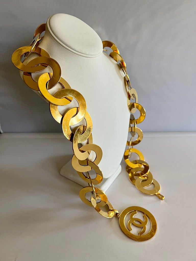 Vintage Chanel Gold Logo Double CC Belt For Sale at 1stDibs
