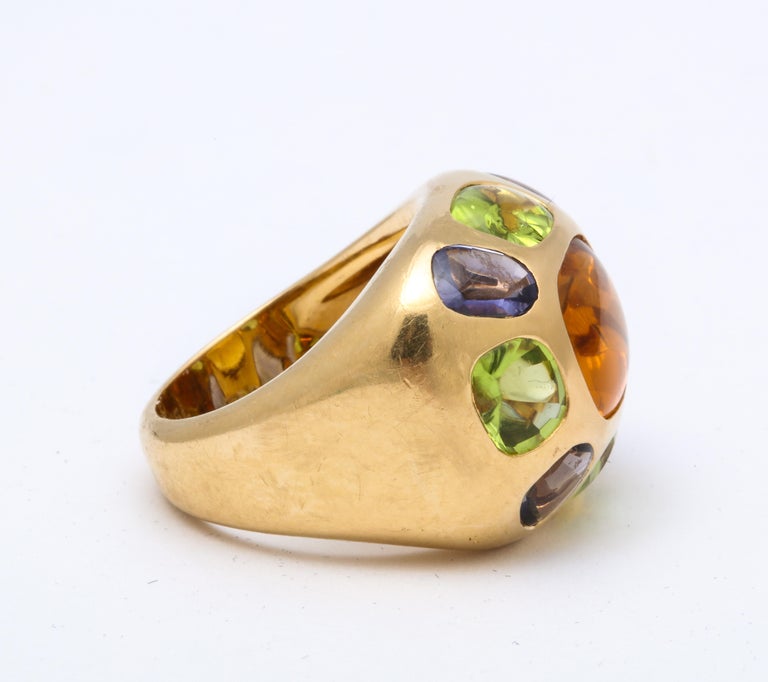 Vintage Chanel Gold Semi Precious Stone Ring at 1stDibs
