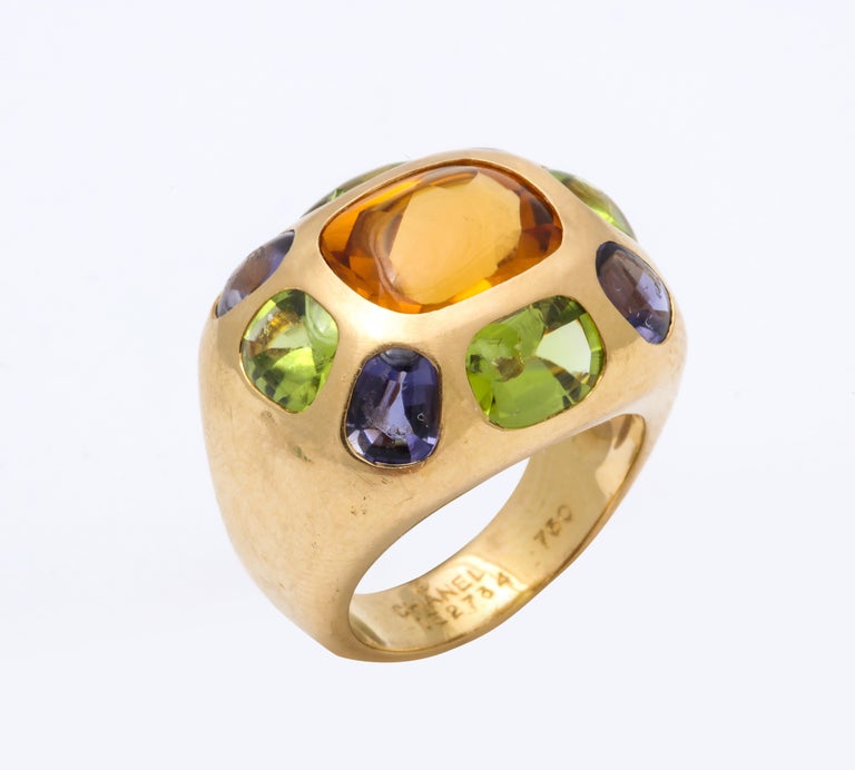 Vintage Chanel Gold Semi Precious Stone Ring at 1stDibs