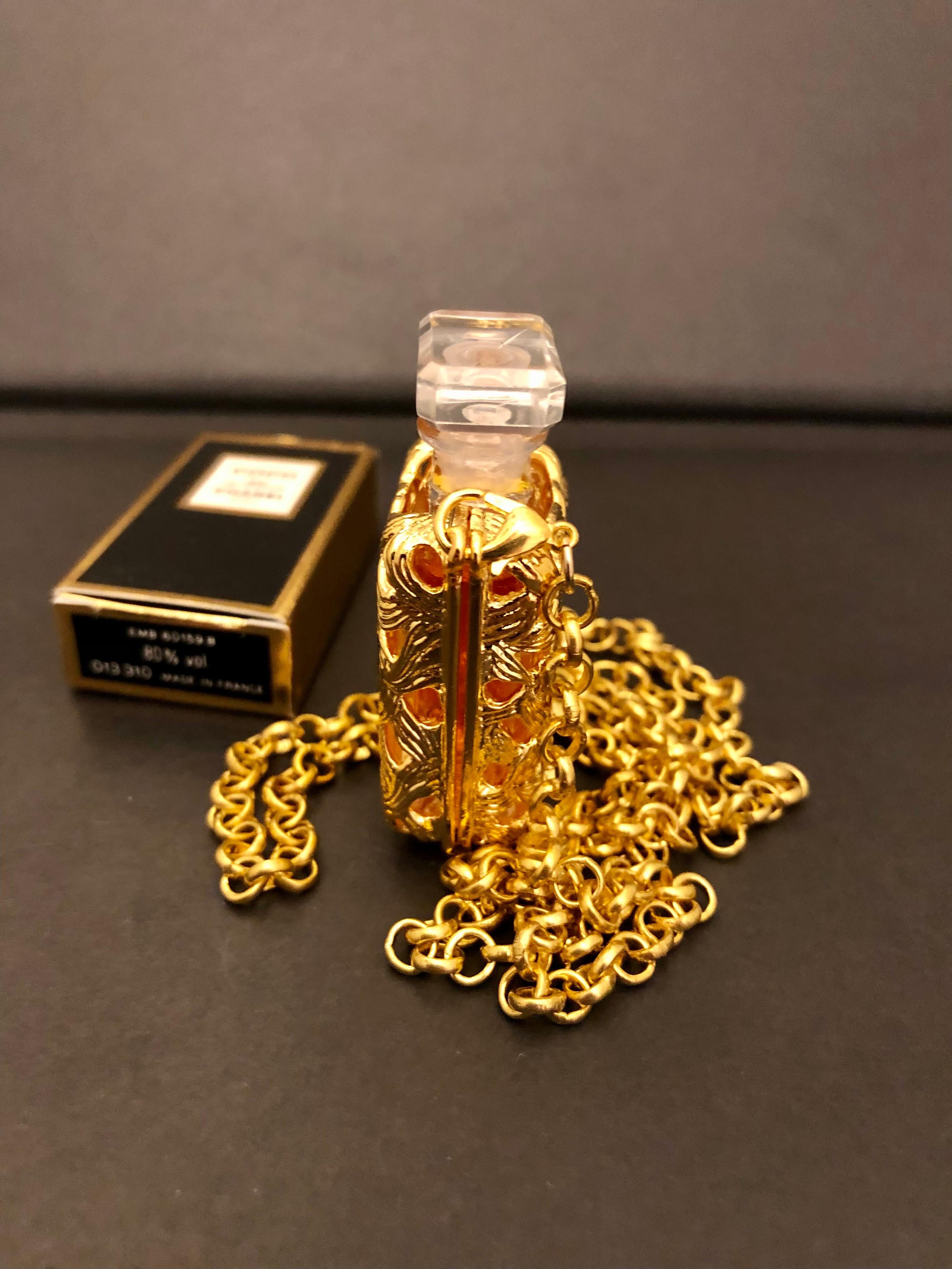 Vintage CHANEL Gold Toned COCO Perfume Chain Necklace For Sale at ...