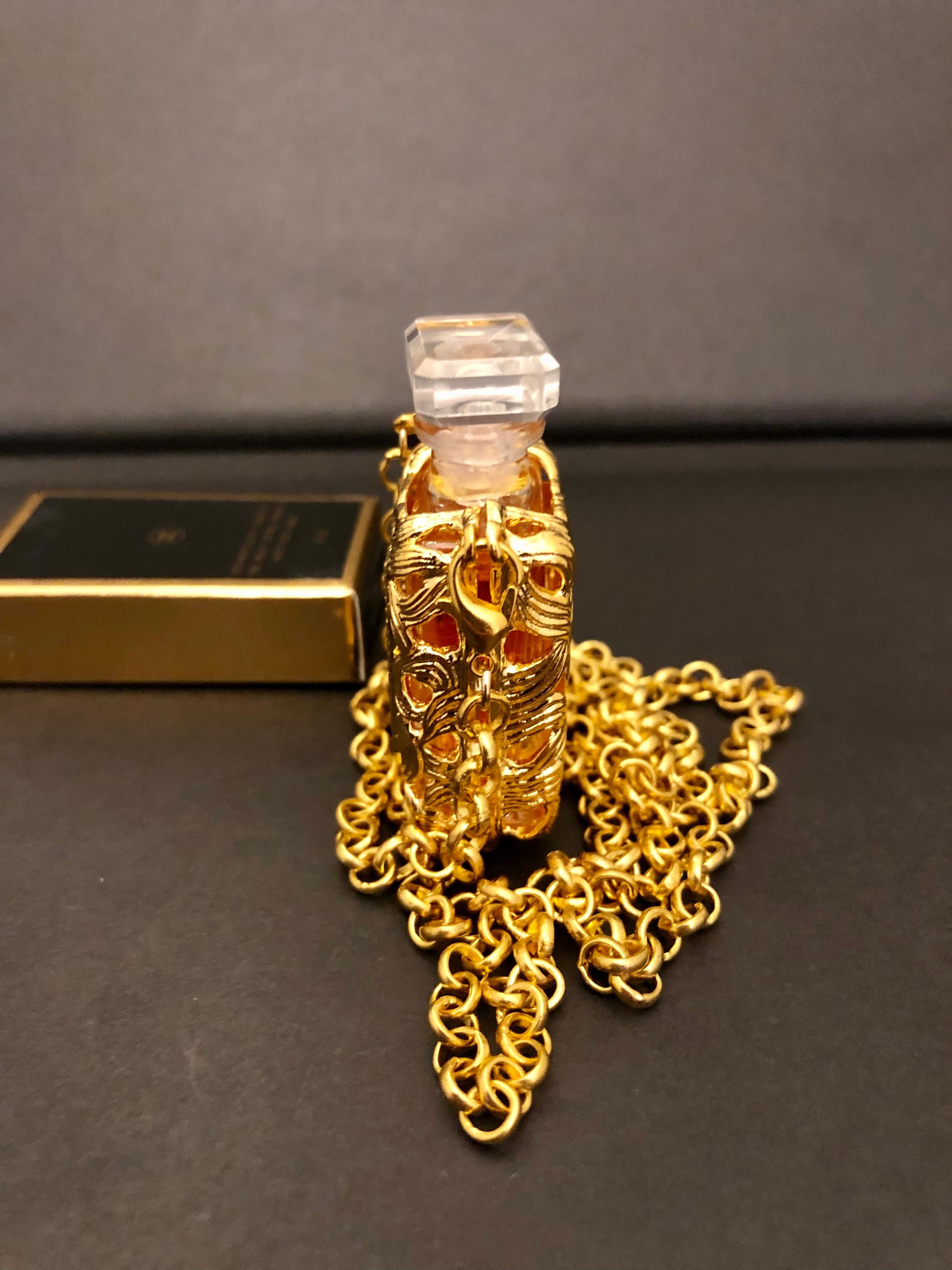 Vintage CHANEL Gold Toned COCO Perfume Chain Necklace For Sale at ...