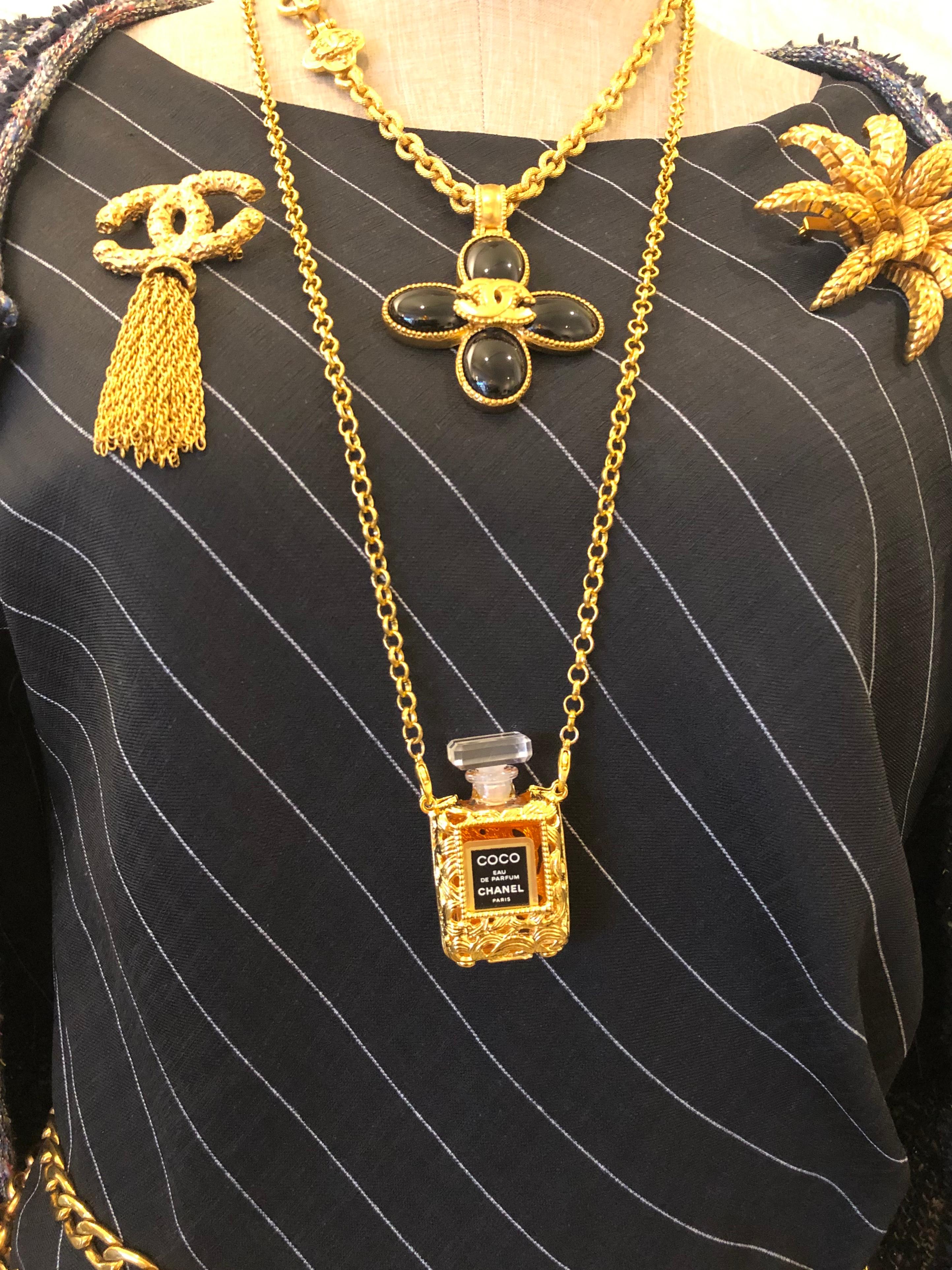 Vintage CHANEL Gold Toned COCO Perfume Chain Necklace For Sale at ...