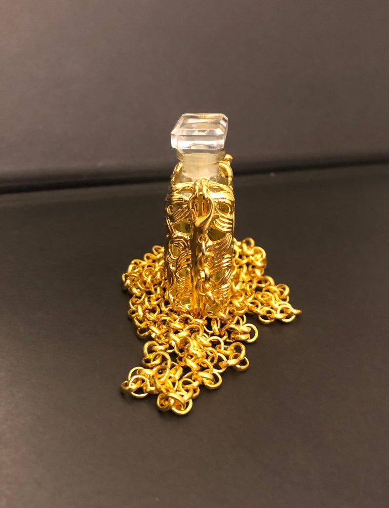 Vintage CHANEL Gold Toned No 19 Perfume Chain Necklace For Sale at 1stDibs