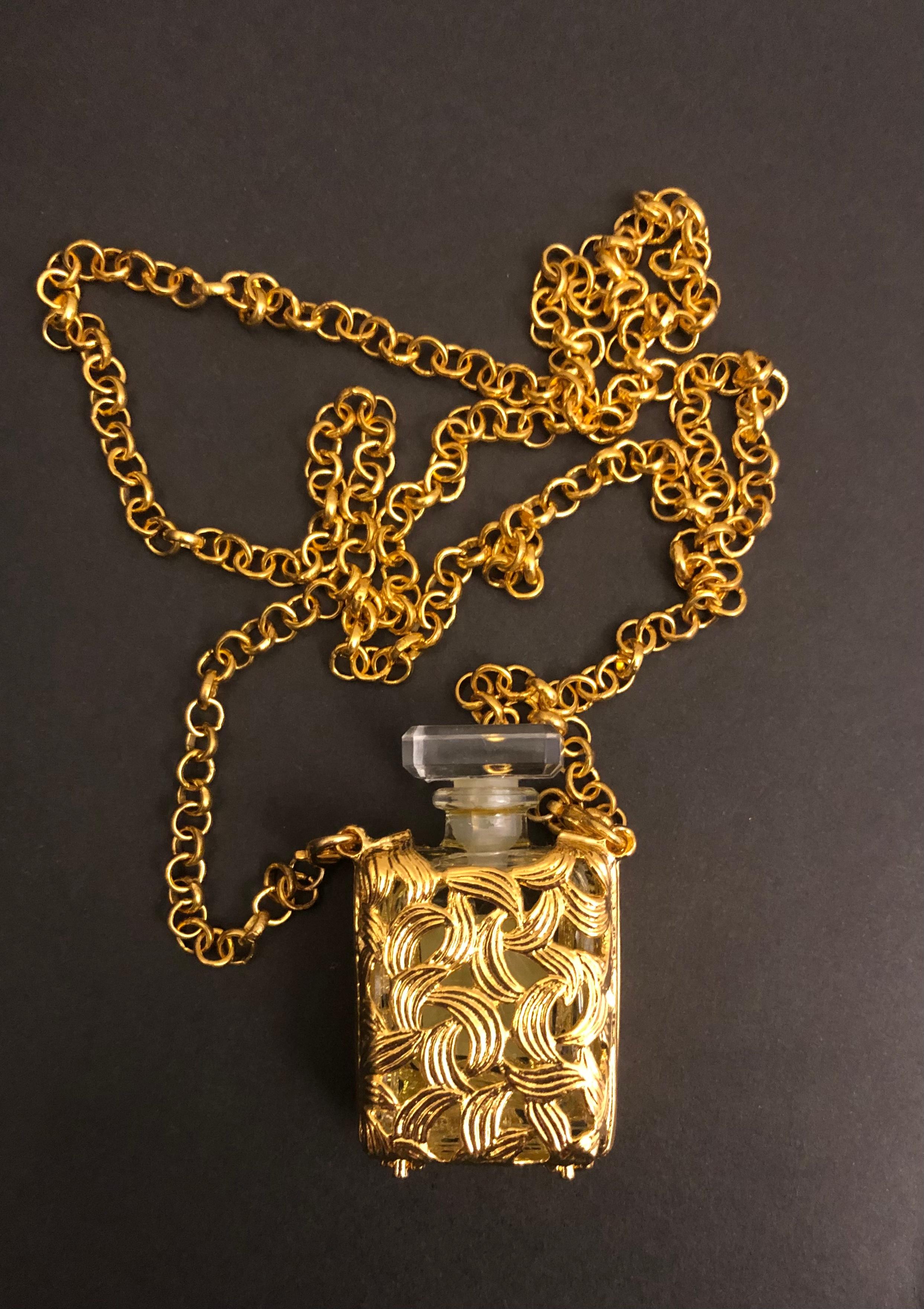 Vintage CHANEL Gold Toned No 19 Perfume Chain Necklace For Sale at ...