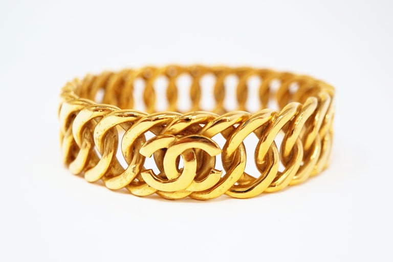 Vintage Chanel Heavy Gilt Curb Chain Bracelet with Three "CC" Logos ...