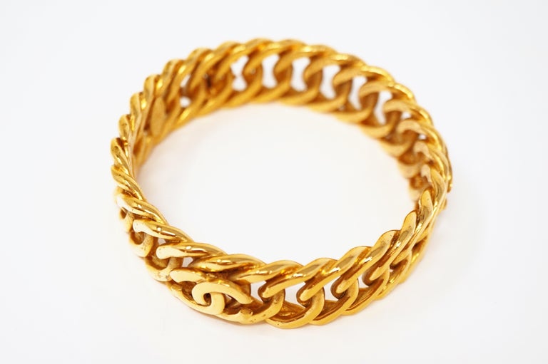 Vintage Chanel Heavy Gilt Curb Chain Bracelet with Three "CC" Logos ...