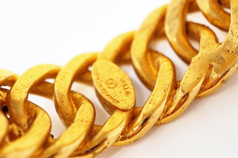 Vintage Chanel Heavy Gilt Curb Chain Bracelet with Three "CC" Logos ...
