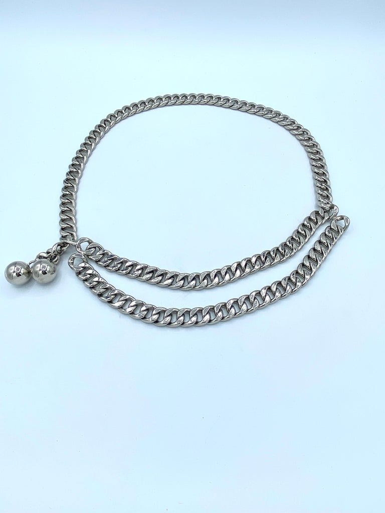 Vintage Chanel heavy silver chain link belt For Sale at 1stDibs