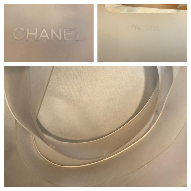 Vintage CHANEL Jelly Tote Bag with Pouch Neutral Gray PM For Sale at ...