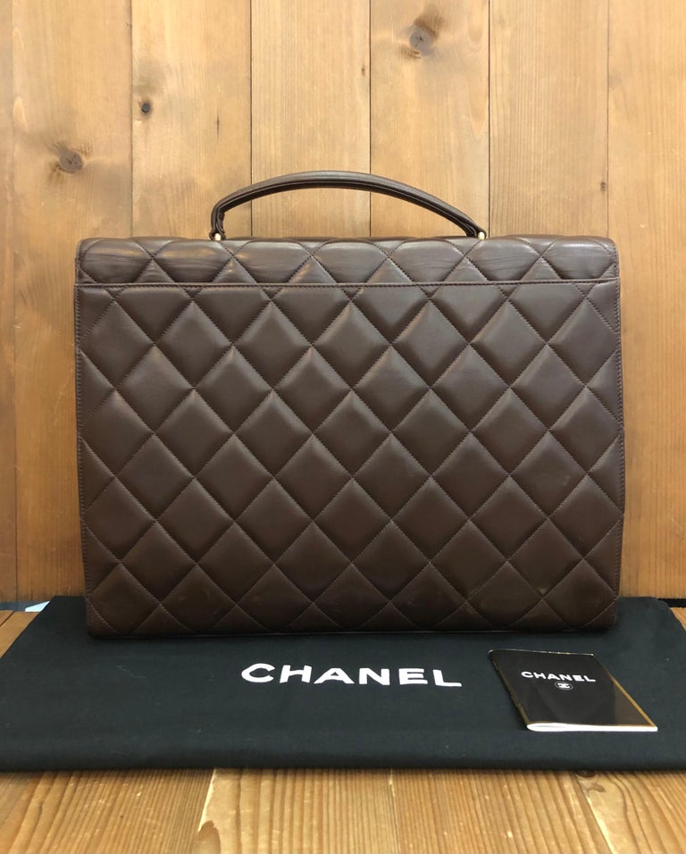 Vintage CHANEL Lambskin Jumbo Logo Briefcase Attaché Document Bag Brown ...