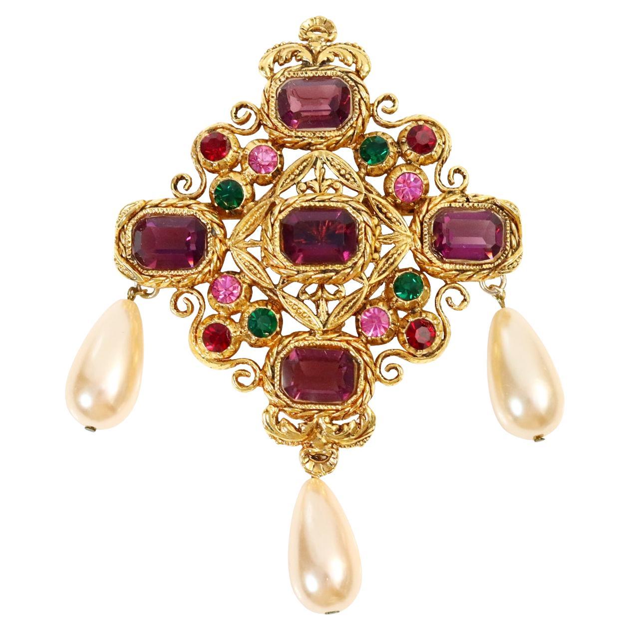 Chanel Renaissance Quatrefoil Brooch at 1stDibs | chanel turquoise brooch