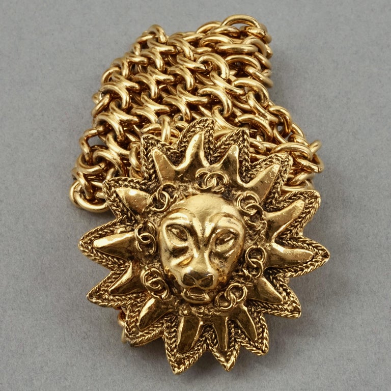 Vintage CHANEL Lion Head Sun Multi Chain Cuff Bracelet at 1stDibs
