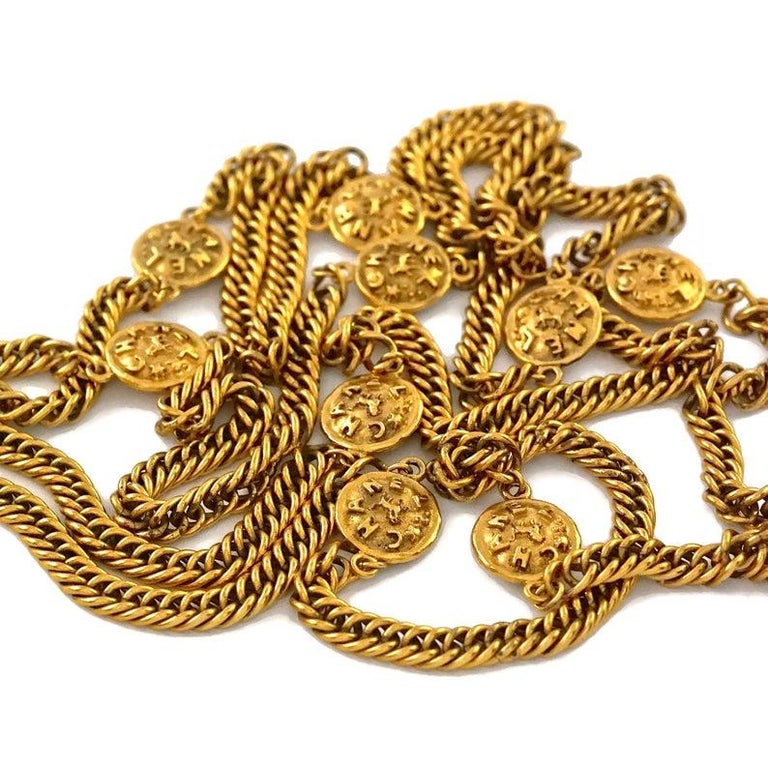 Vintage CHANEL Lion Logo Medallion Long Chain Necklace at 1stDibs