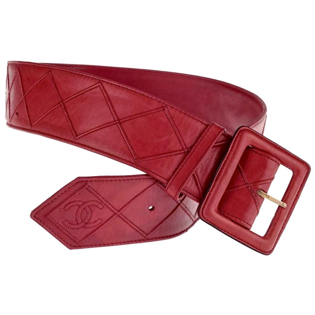 Vintage CHANEL Logo Quilted Red Belt at 1stDibs | chanel red belt