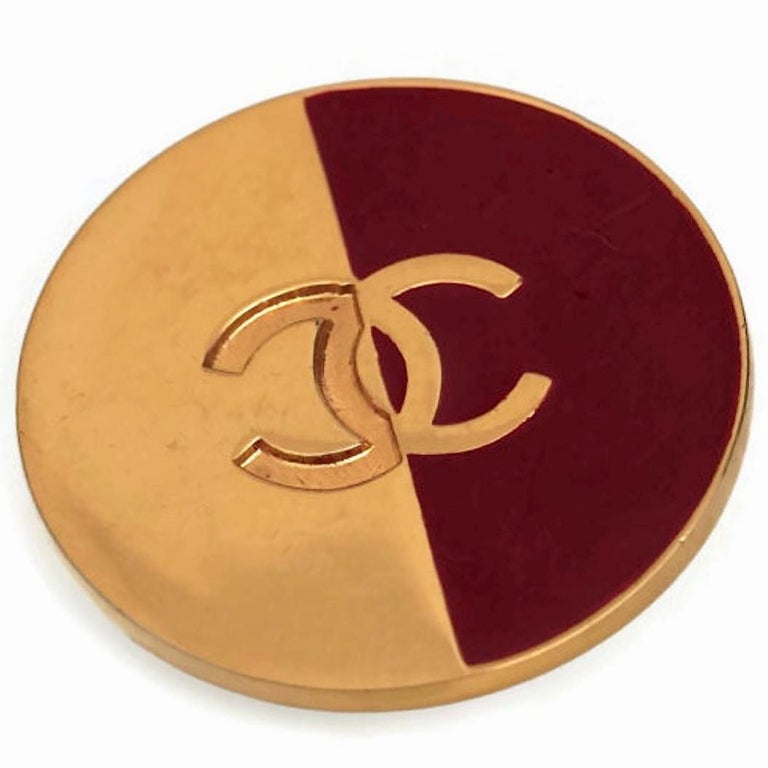 Vintage CHANEL Logo Red Gold Brooch at 1stDibs