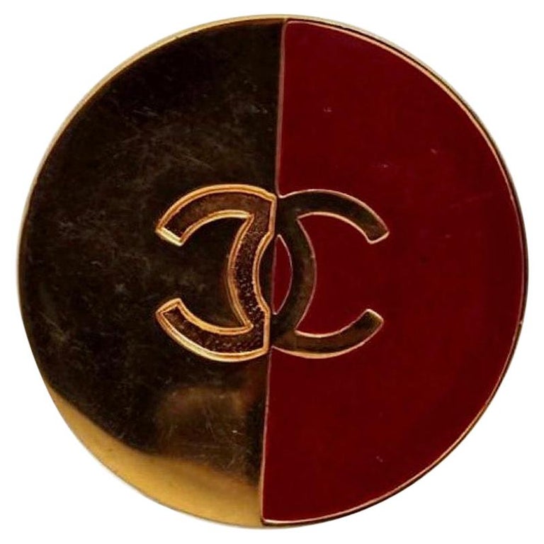 Vintage CHANEL Logo Red Gold Brooch at 1stDibs