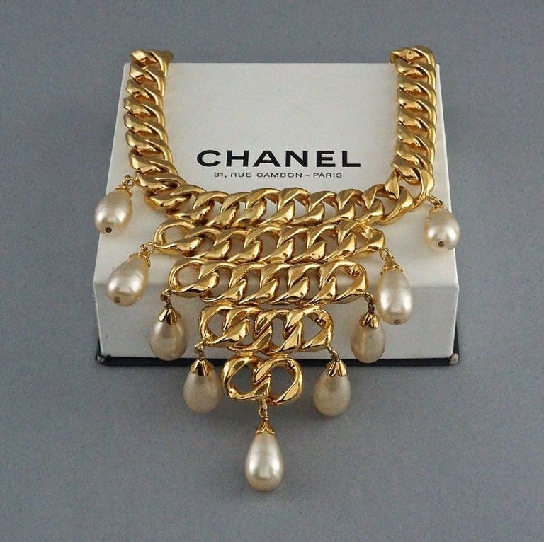 Vintage CHANEL Massive Chain Pearl Drop Choker Necklace at 1stDibs
