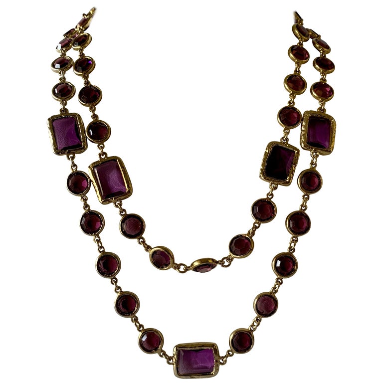 Vintage Chanel Metal Dore and Amethyst Chicklet Necklace at 1stDibs ...