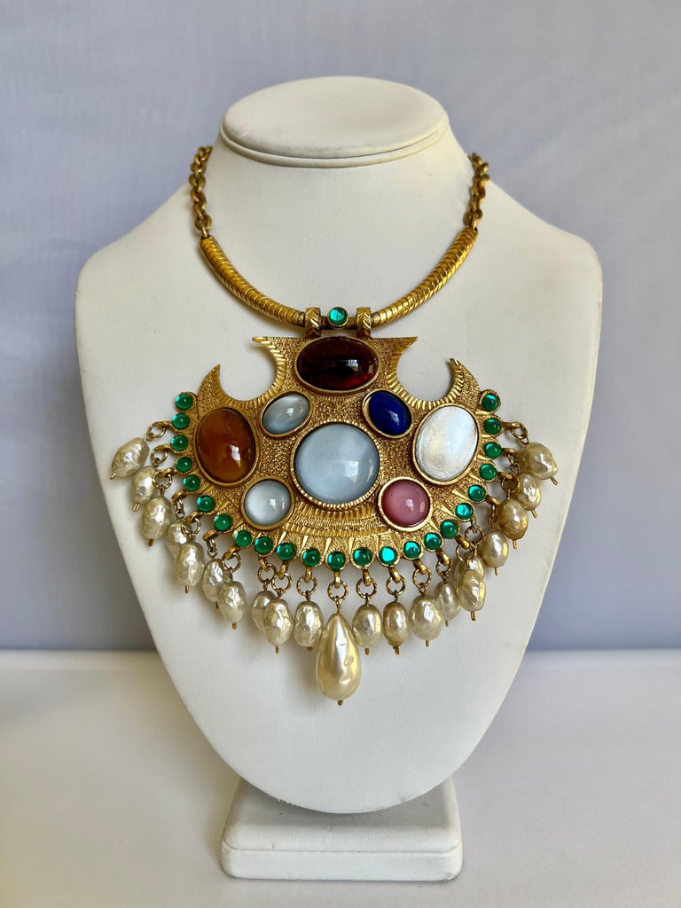 Vintage Chanel Middle Eastern Motif Jewel and Pearl Pendant Necklace ...