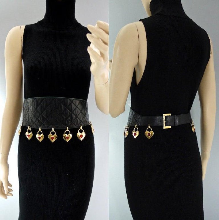 Vintage CHANEL Quilted Padlock Heart Charm Wide Leather Corset Belt at ...