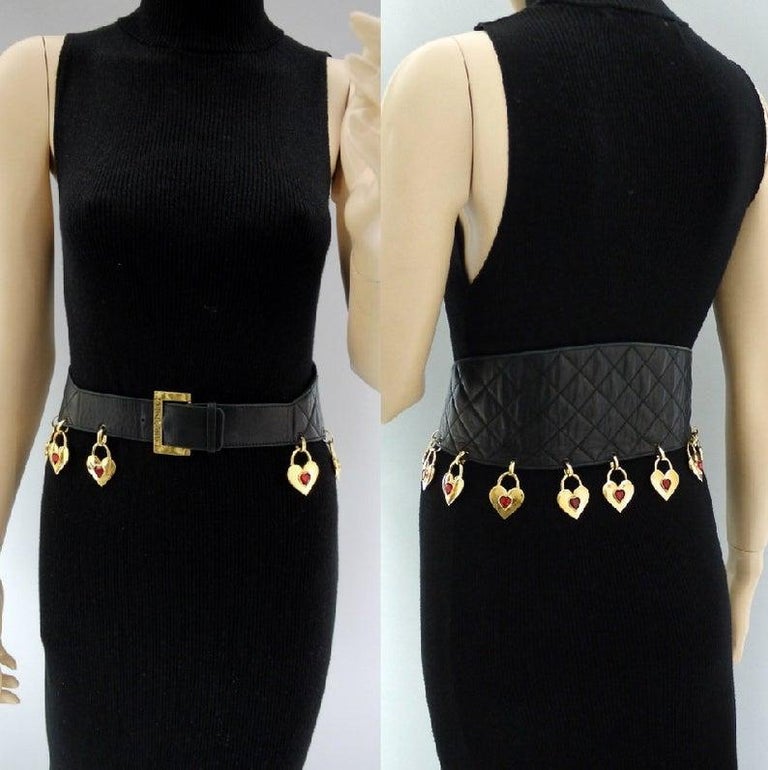 Vintage CHANEL Quilted Padlock Heart Charm Wide Leather Corset Belt at ...