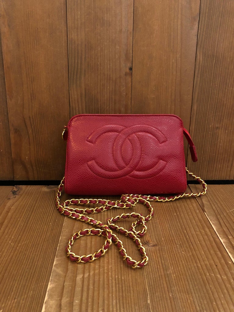 RESERVED Vintage CHANEL Red Caviar Leather Pouch Bag Clutch (Altered ...