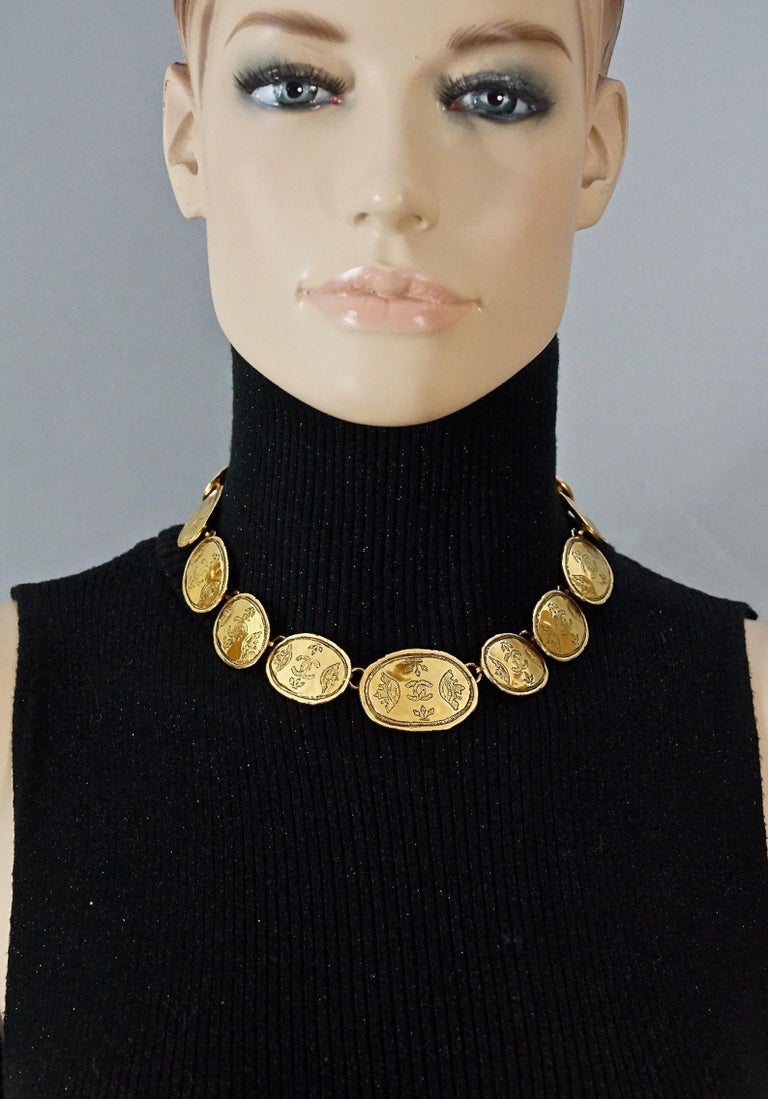 Vintage CHANEL Regal Crown Logo Coin Medallion Choker Necklace at 1stDibs
