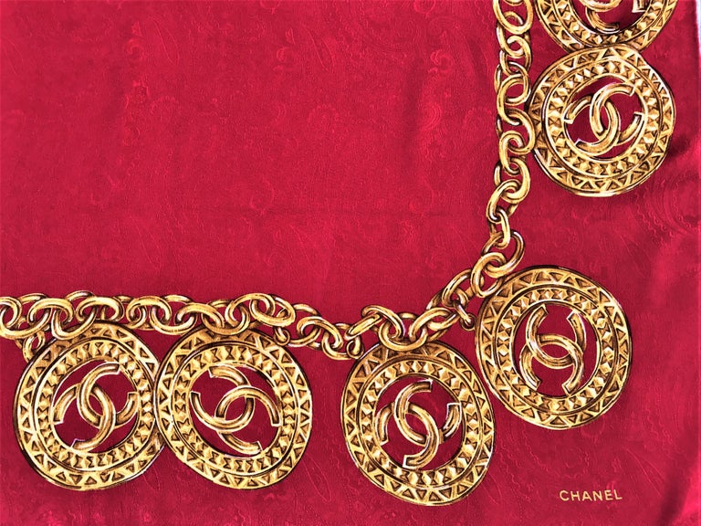Vintage Chanel Scarf red silk 80X80 cm at 1stDibs | 80x80 scarf, chanel ...