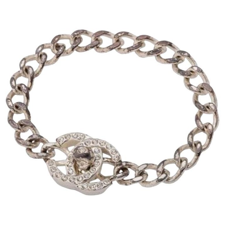 Vintage Chanel Silver Cc Bracelet at 1stDibs