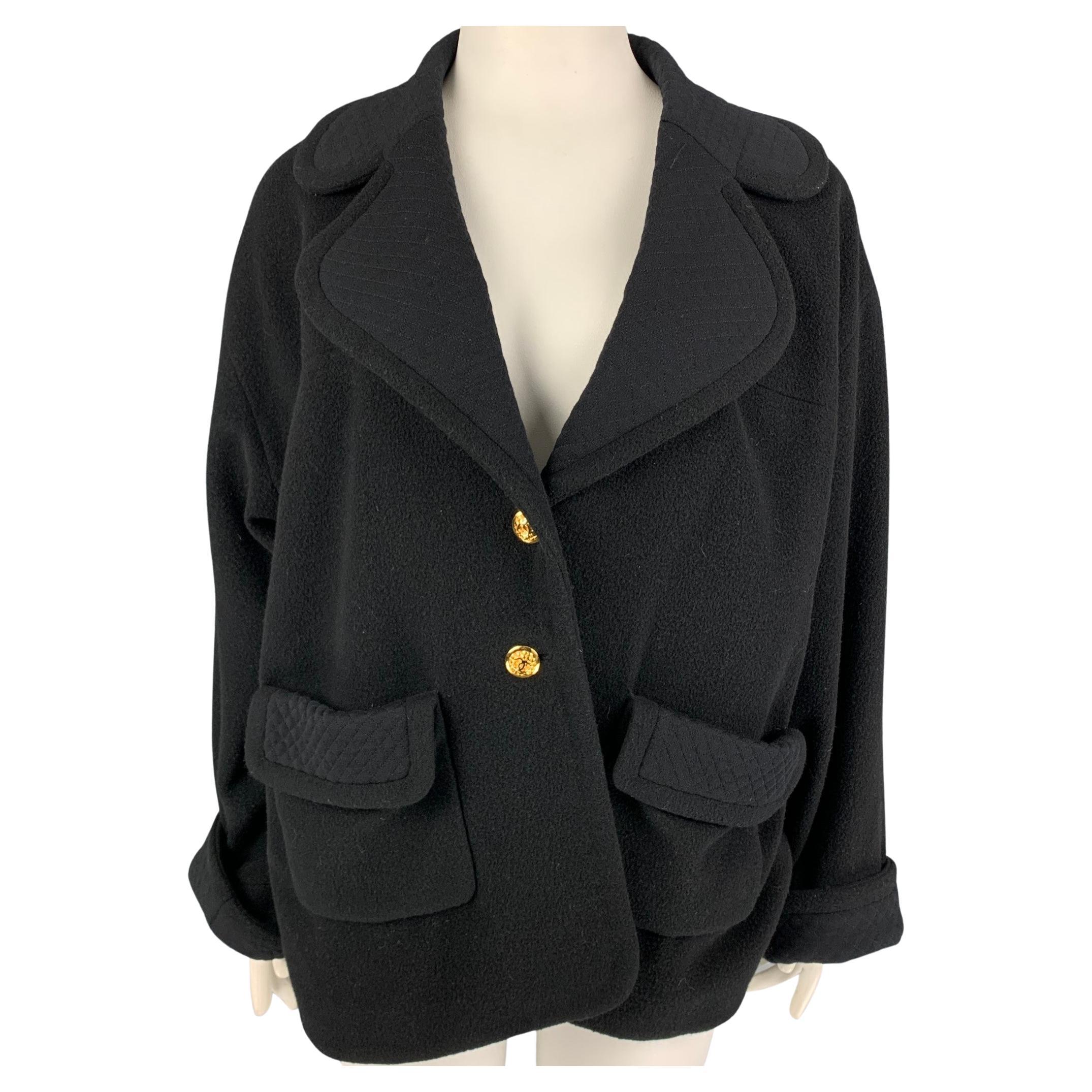 Vintage CHANEL Size 8 Black Wool Polyamide Mixed Patterns Oversized ...