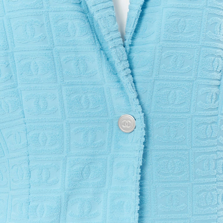 vintage CHANEL Sport 2002 blue CC emboss jacquard terry towel blazer ...