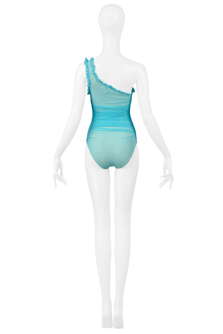 Vintage Chanel Turquoise Blue Asymmetrical One Piece Swimsuit 1984 at ...