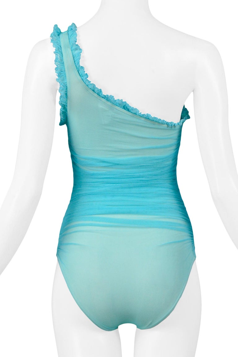 Vintage Chanel Turquoise Blue Asymmetrical One Piece Swimsuit 1984 at ...