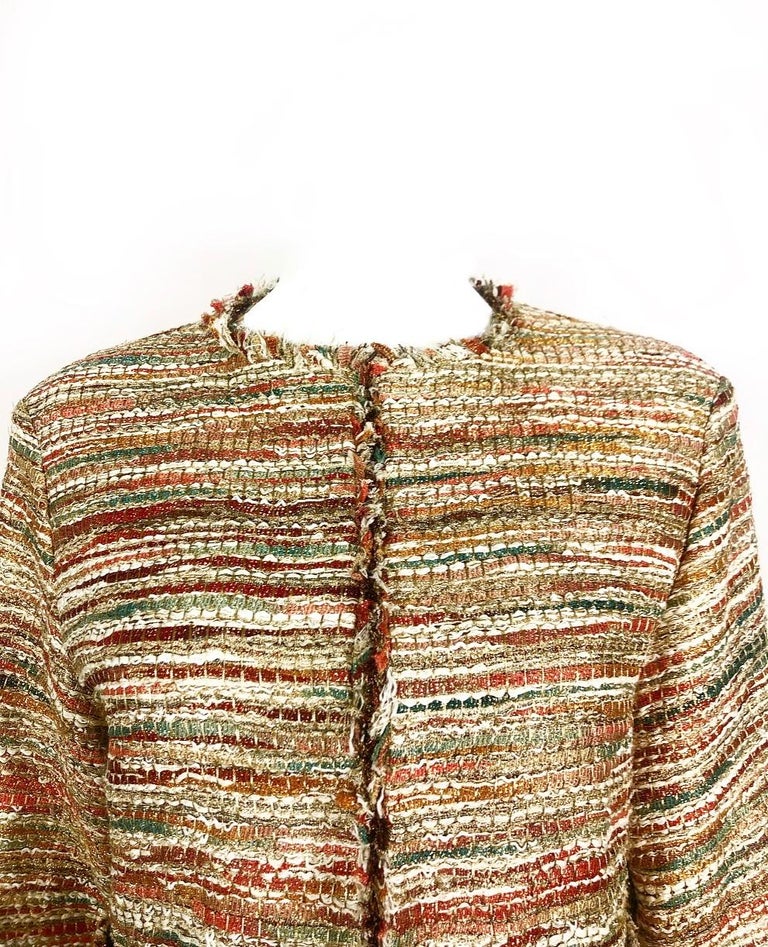 Vintage CHANEL Tweed Metallic Gold Multi Color Jacket w/ Tags Size 44 ...