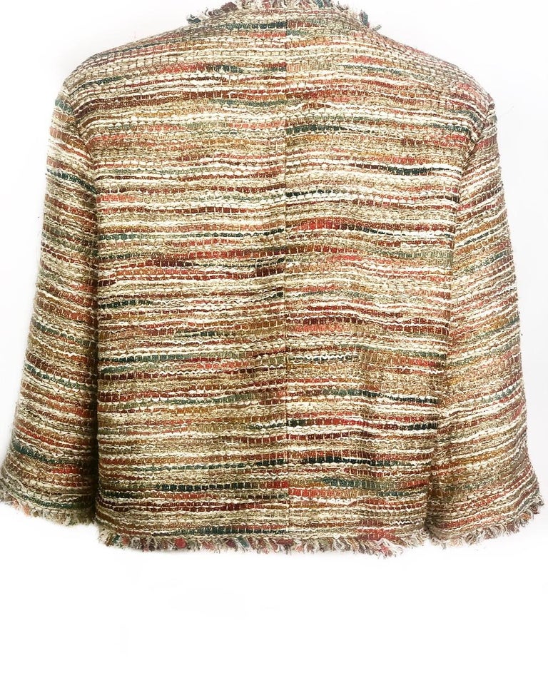 Vintage CHANEL Tweed Metallic Gold Multi Color Jacket w/ Tags Size 44 ...
