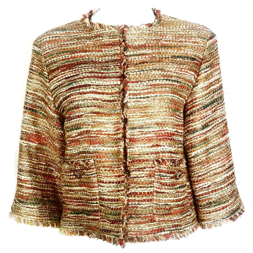 Vintage CHANEL Tweed Metallic Gold Multi Color Jacket w/ Tags Size 44 ...