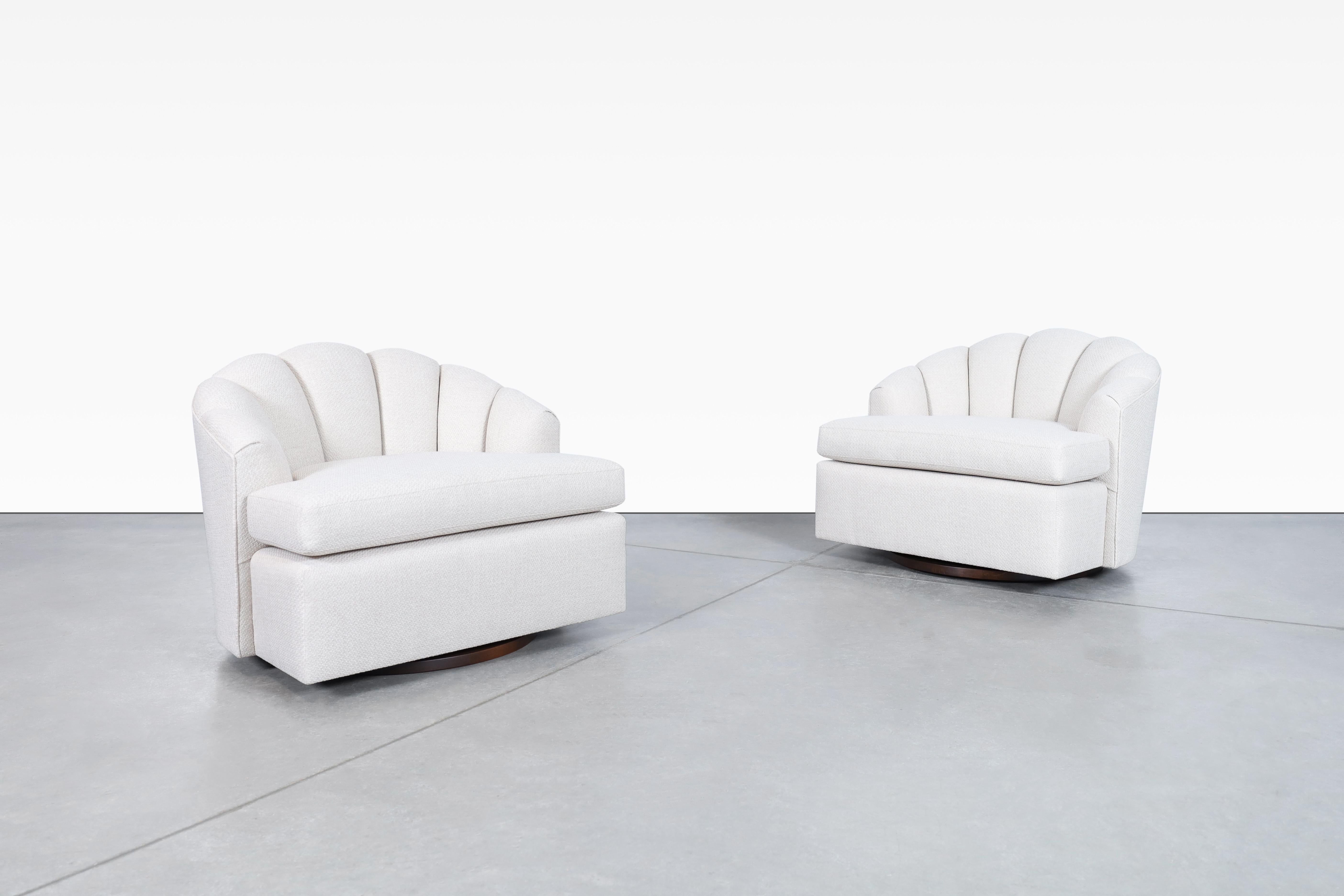 Vintage Channel Back Swivel Lounge Chairs For Sale at 1stDibs