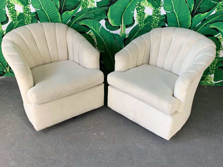 Vintage Channel Back Tufted Swivel Chairs, a Pair at 1stDibs