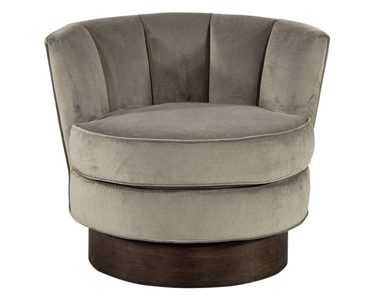 Vintage Channeled Back Swivel Lounge Chair For Sale at 1stDibs