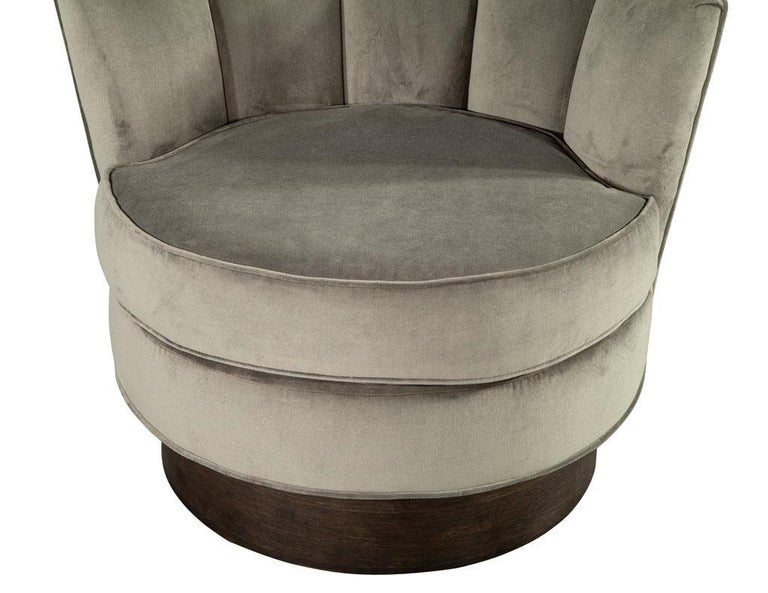 Vintage Channeled Back Swivel Lounge Chair For Sale at 1stDibs