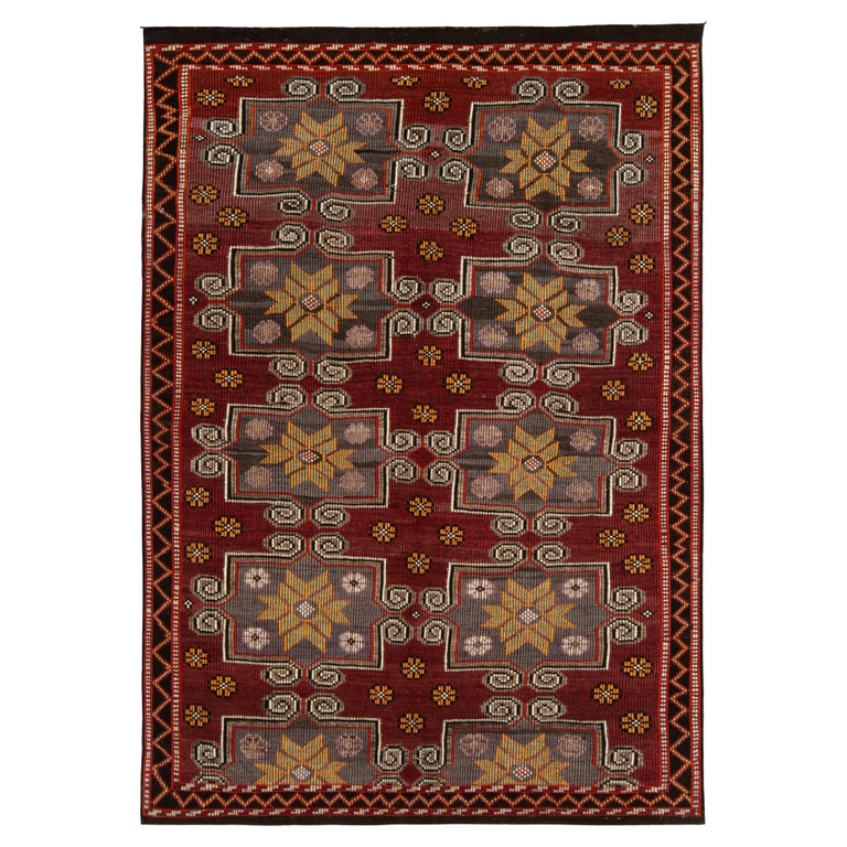 Vintage Chaput Kilim Rug in Red, Beige-Brown Geometric Floral by Rug ...