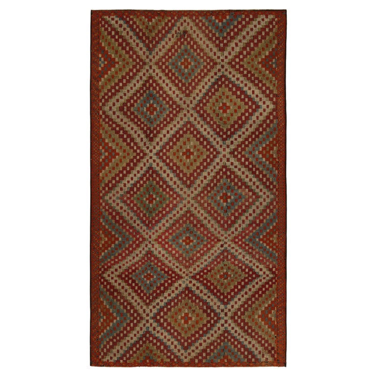 Vintage Chaput Style Kilim in Red Diamonds Blue and Green Accents by ...