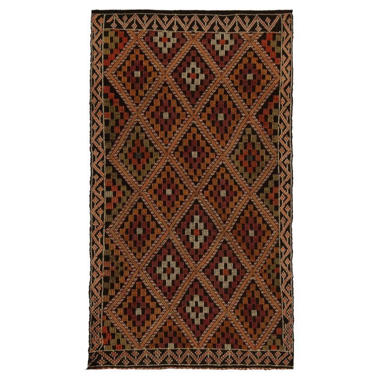 Vintage Chaput Tribal Kilim in Red and Orange Geometric Pattern by Rug ...