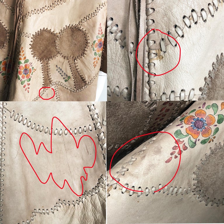 Vintage Char Leather Poncho Whipstitch Hand Painted Cape 70s Sz M at ...
