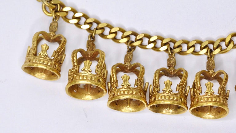 Vintage Charm Bracelet Gold Crowns and Frog Prince For Sale at 1stDibs