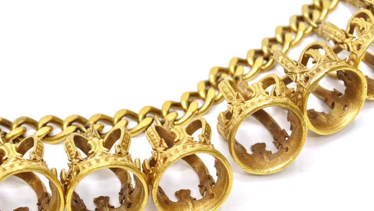 Vintage Charm Bracelet Gold Crowns and Frog Prince For Sale at 1stDibs