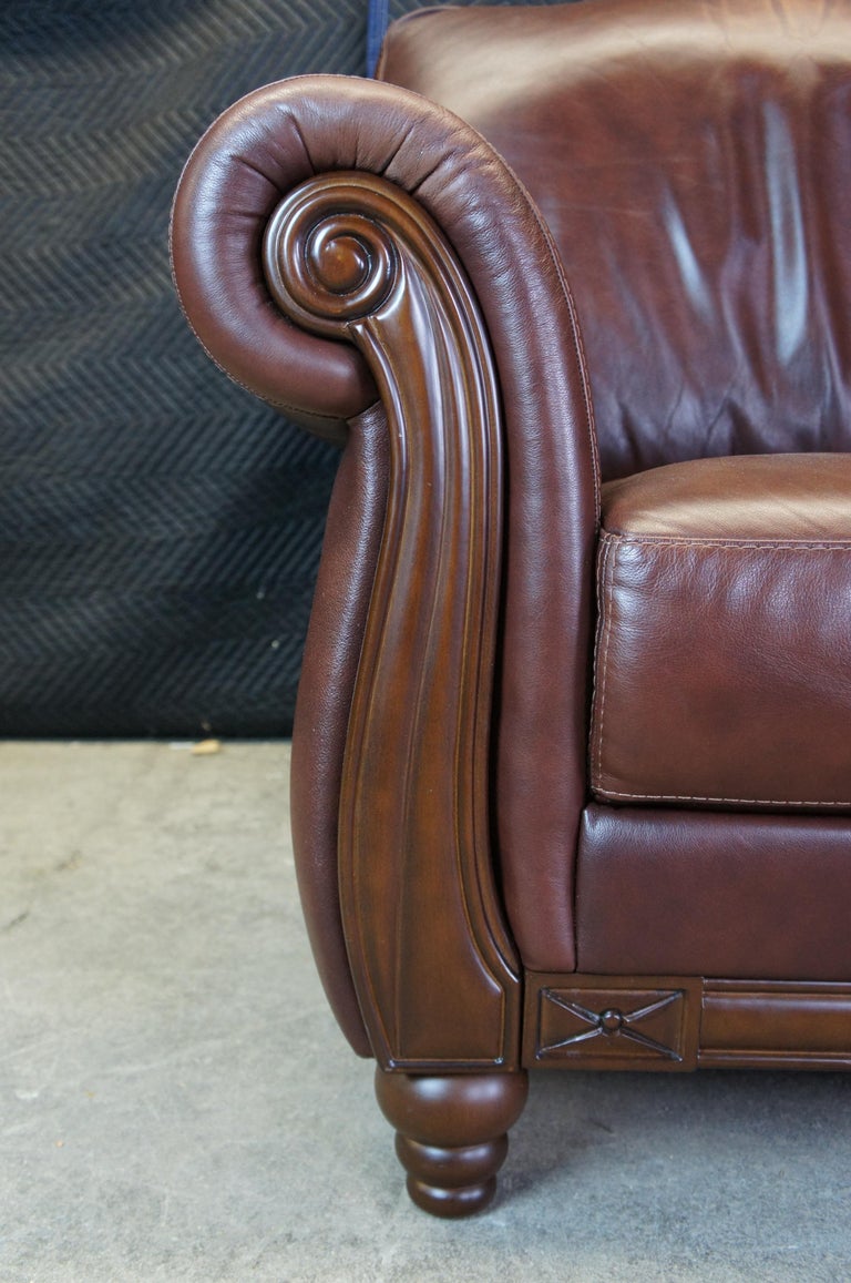 Vintage Chateau D'Ax Divani Italian Brown Leather Library Club Rolled ...