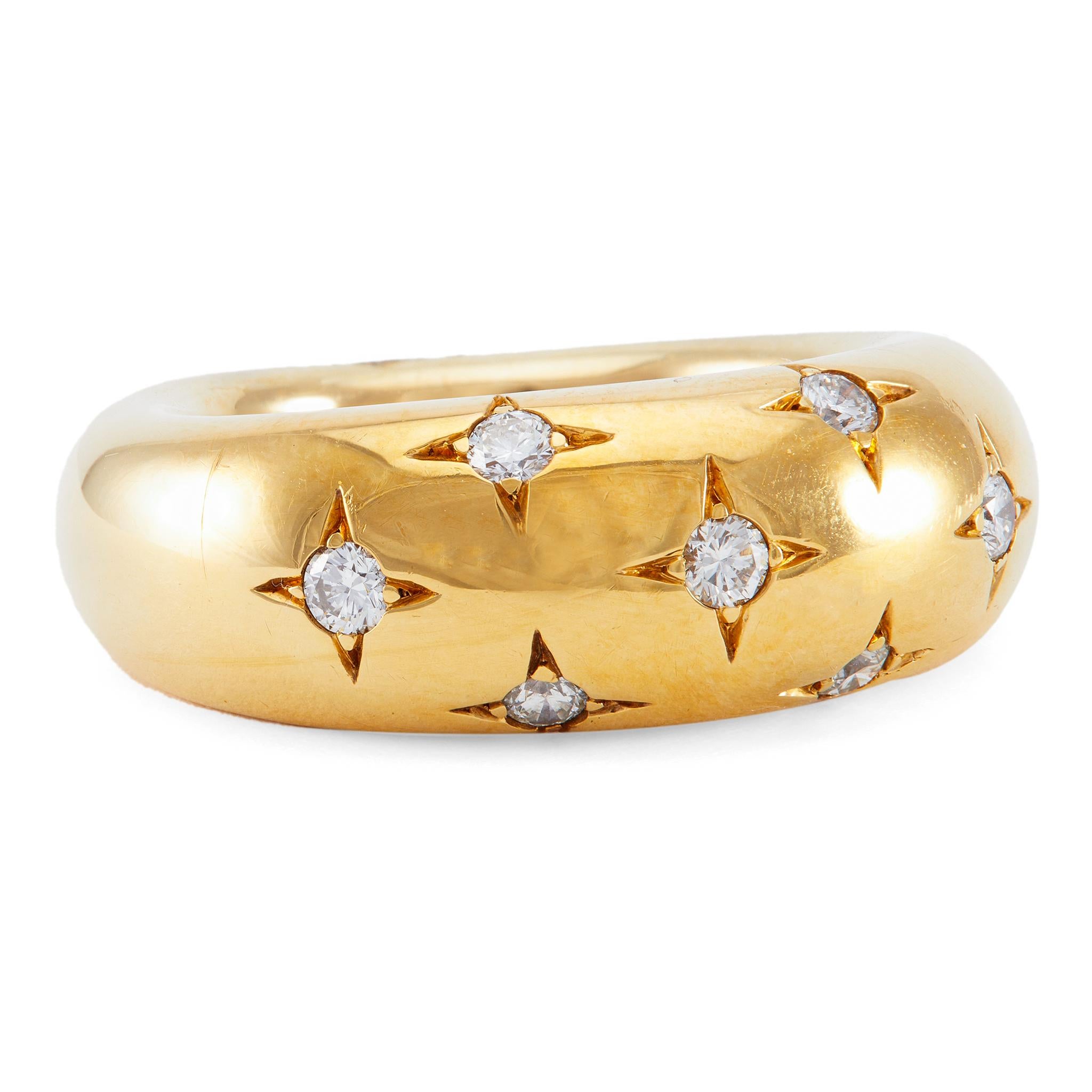 Vintage Chaumet Diamond 18k Yellow Gold Dome Ring For Sale at 1stDibs