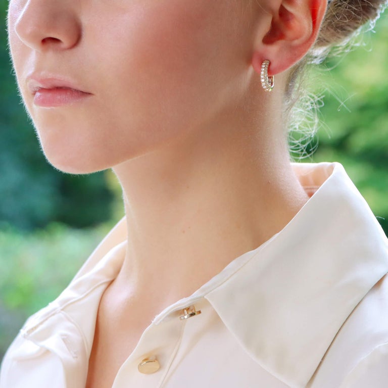 Vintage Chaumet Petite Diamond Hoop Earrings in 18k Yellow Gold at 1stDibs