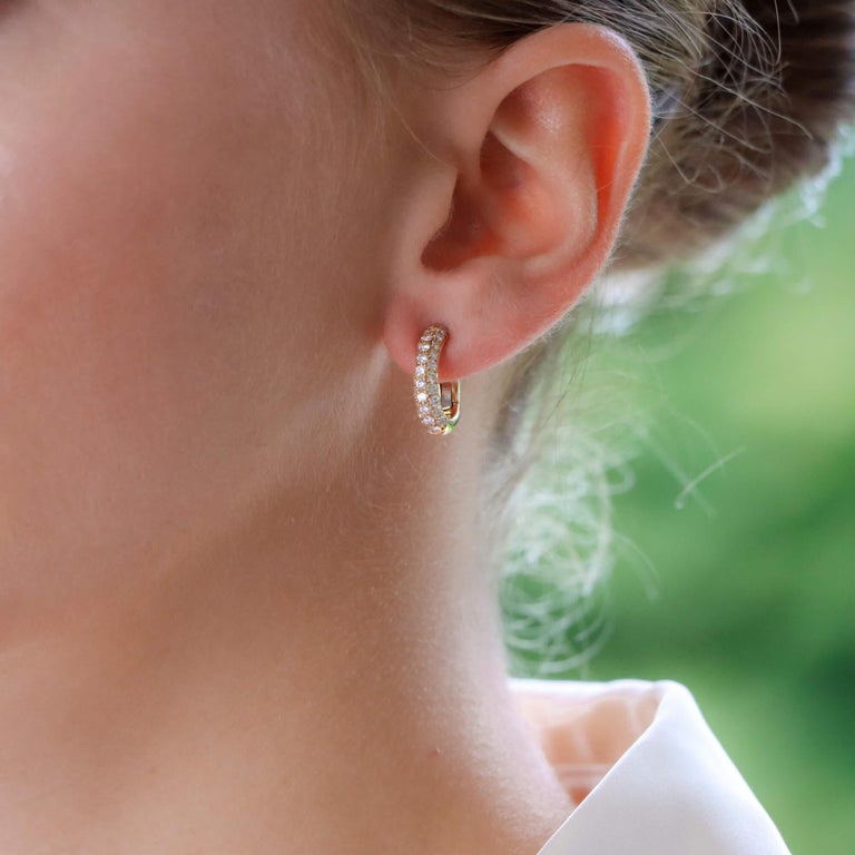 Vintage Chaumet Petite Diamond Hoop Earrings in 18k Yellow Gold at 1stDibs